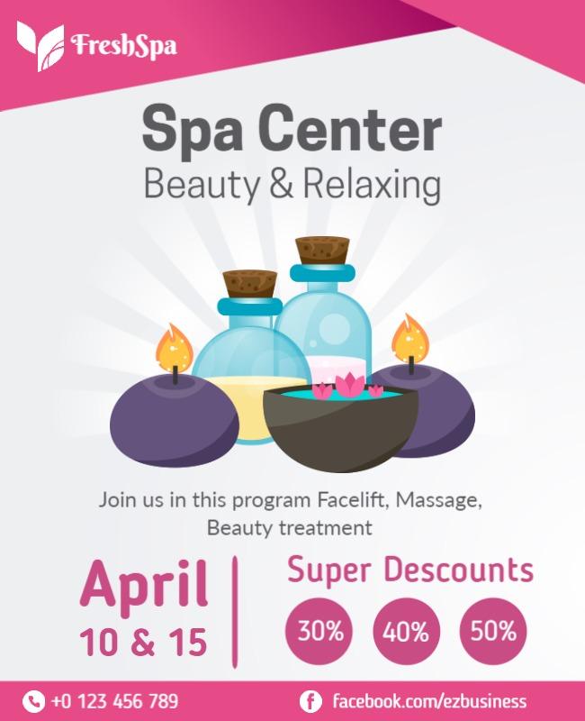 Serene Pastel Spa Center Beauty and Relaxation Poster Template