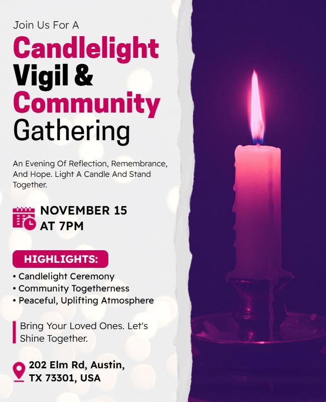Serene Pink Candlelight Memorial Vigil Flyer Template