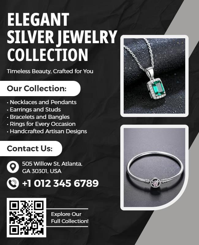 Silver Jewelry Collection Promotional Flyer Template