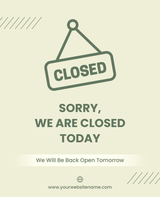 Simple Green Closed Notice Signage Poster Template
