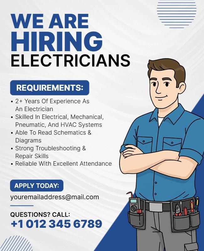 Skilled Electricians Hiring Announcement Flyer Template