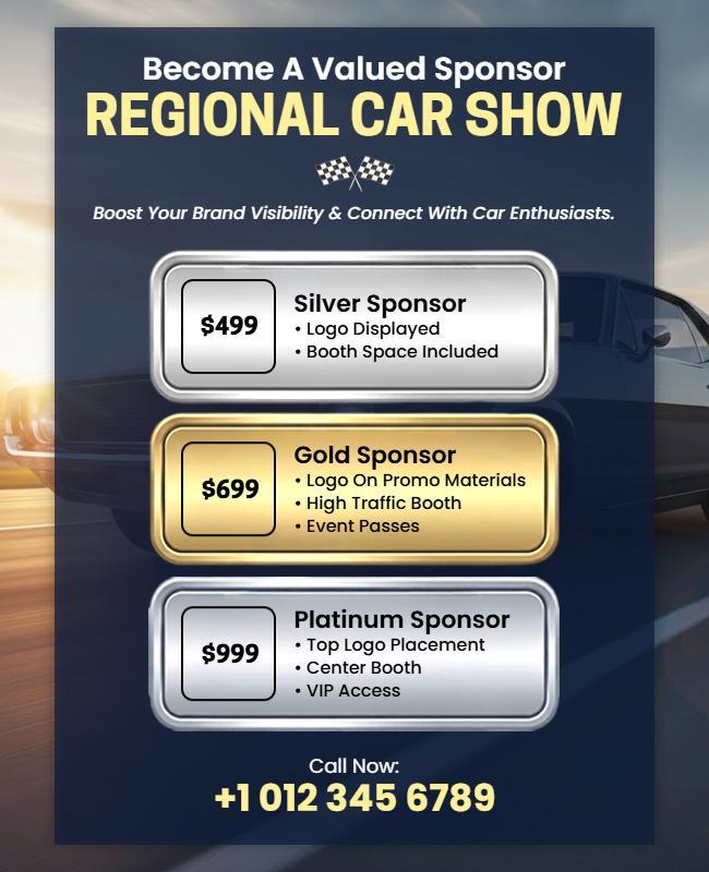 Sleek Metallic Regional Car Show Sponsorship Flyer Template