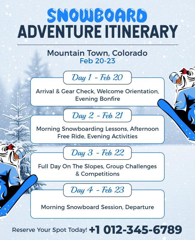 Snowboard Adventure Itinerary Event Flyer Template
