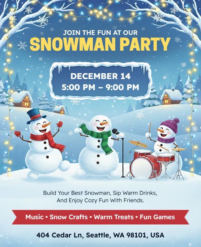 Snowman Party Event Celebration Flyer Template