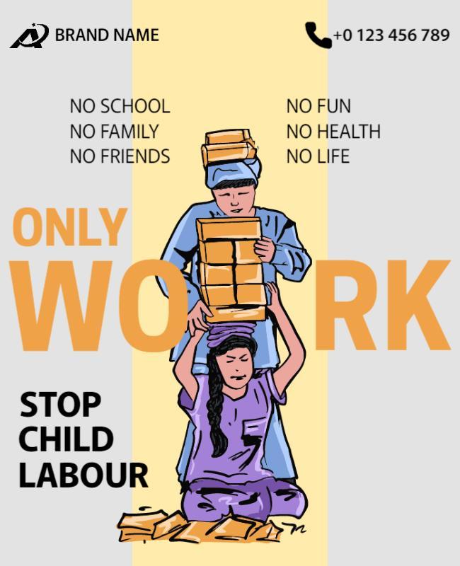 Social Awareness Illustration Against Child Labour Poster Template