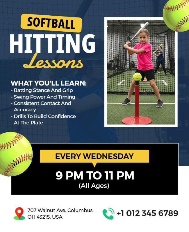 Softball Hitting Lessons Training Flyer Template
