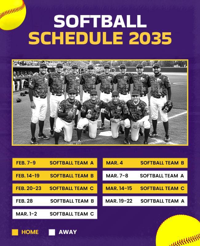 Softball Season Team Schedule Announcement Flyer Template