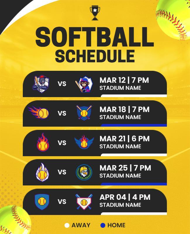 Softball Team Match Schedule Flyer Template
