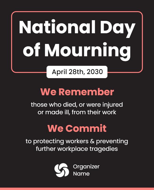 Sombre Black National Day of Mourning Awareness Poster Template