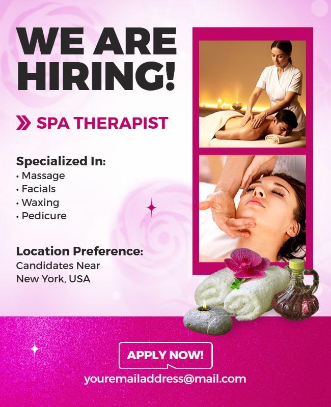 Spa Therapist Hiring Announcement Flyer Template