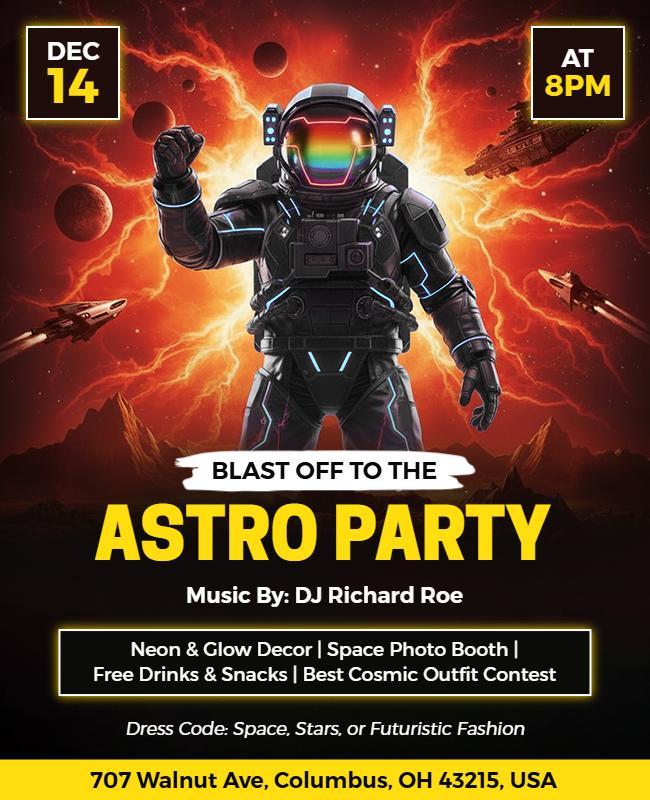 Space Themed Astro Party Event Flyer Template