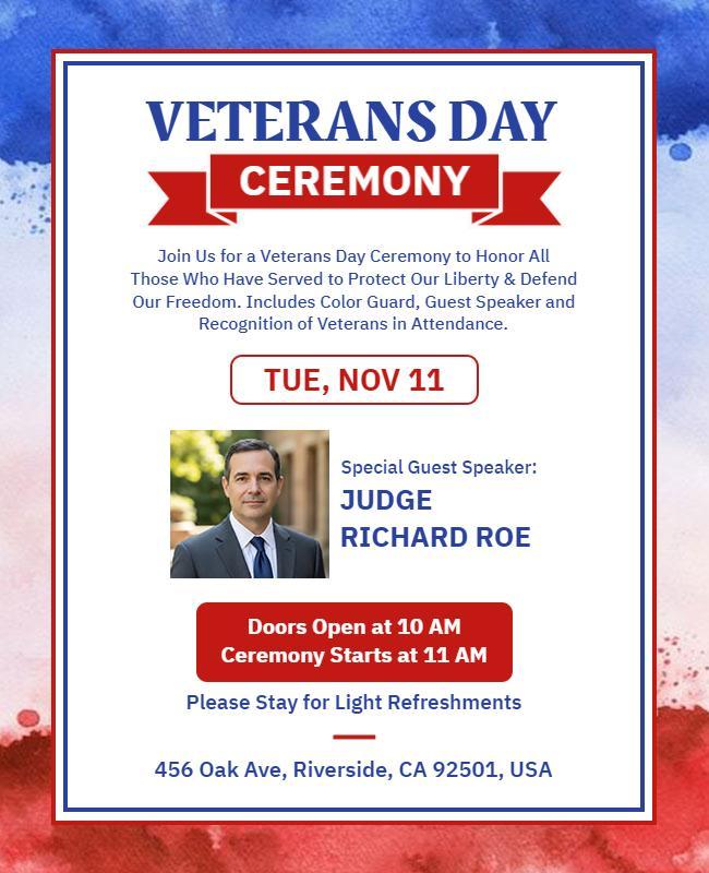 Special Speakers Veterans Day Ceremony Invitation Flyer Template