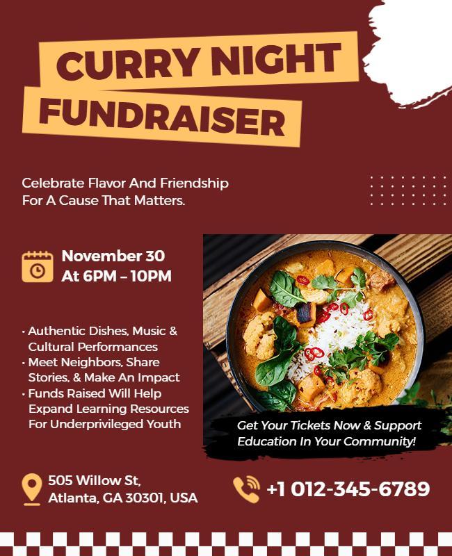 Spicy Brown Cultural Cuisine Fundraiser Evening Flyer Template