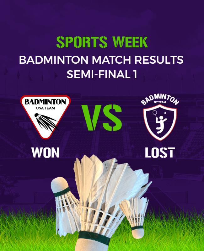 Sporty Purple Badminton Match Results Semi-Final Poster Template