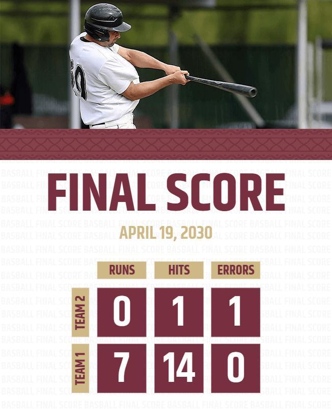 Sporty Red Baseball Final Score Announcement Poster Template