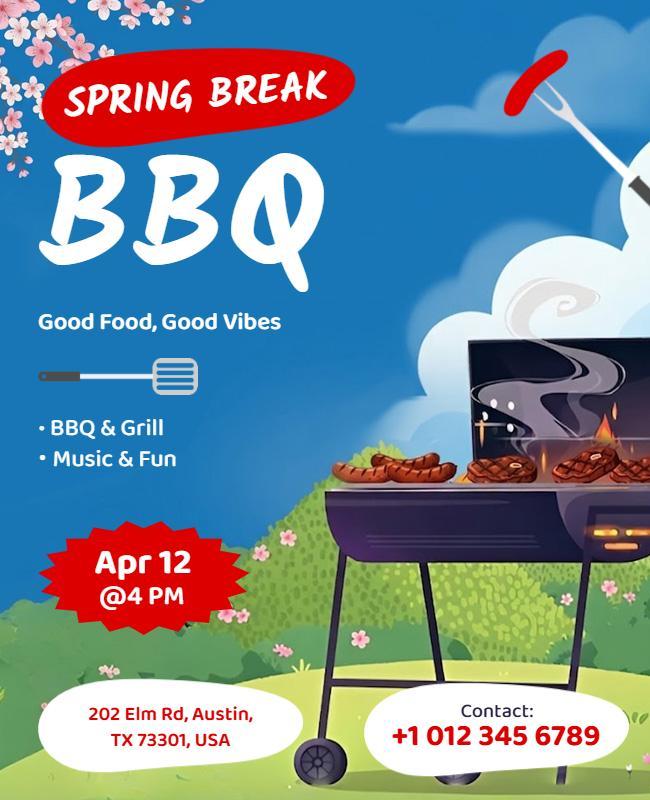 Spring Break BBQ Event Poster Template