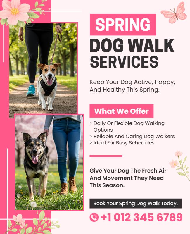 Spring Dog Walking Services Promotional Flyer Template