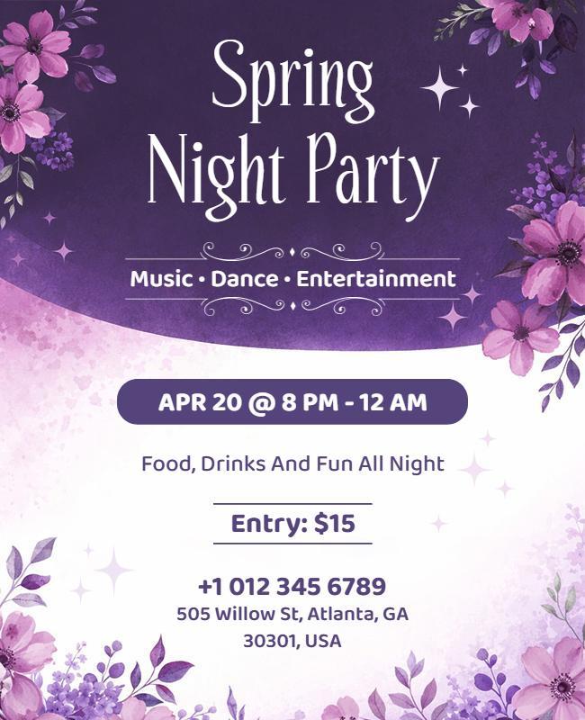 Spring Night Party Celebration Flyer Template