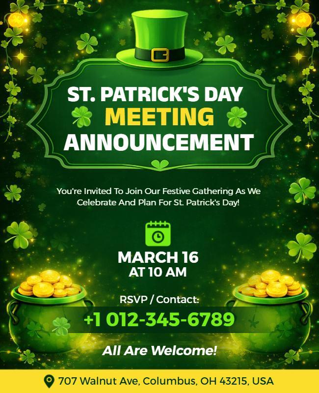 St. Patrick's Day Meeting Announcement Flyer Template