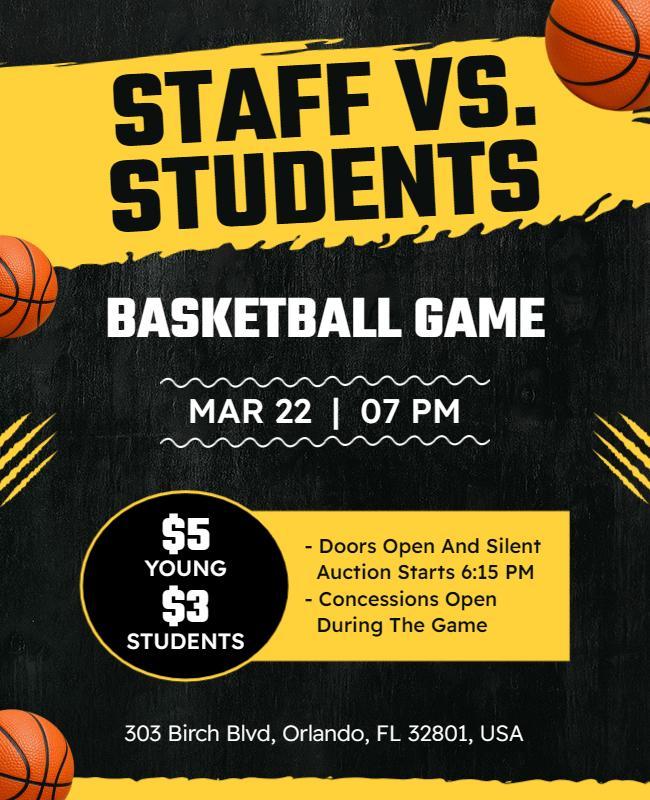 Staff Vs Students Basketball Game Flyer Template