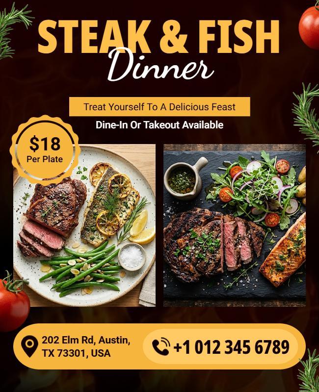 Steak and Fish Dinner Promotional Poster Template