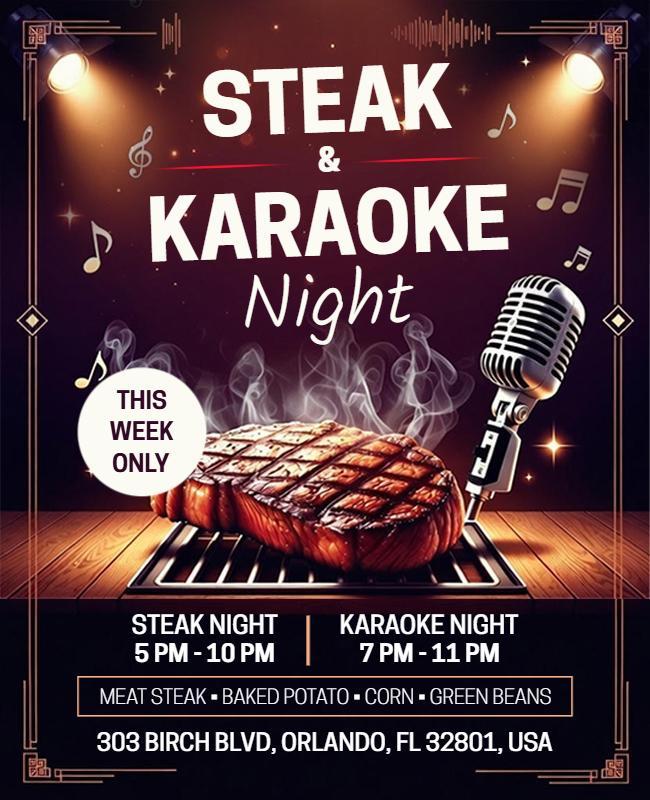 Steak and Karaoke Event Night Flyer Template