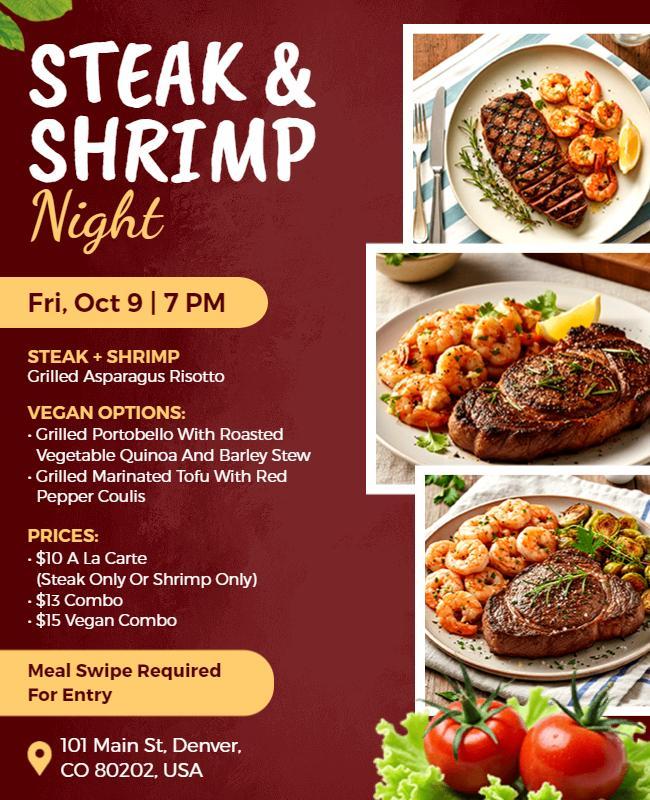 Steak and Shrimp Dinner Event Flyer Template