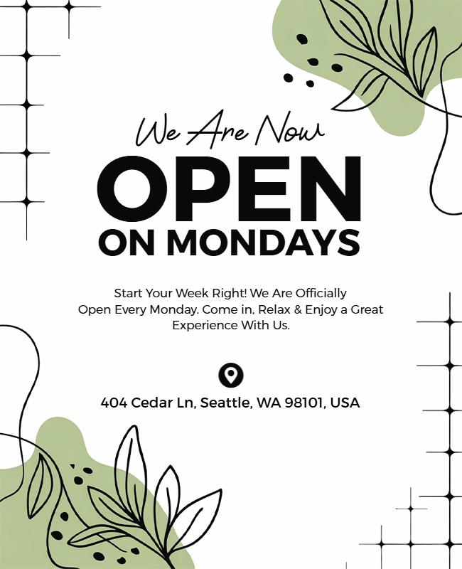 Store Now Open on Mondays Flyer Template