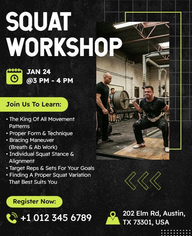 Strength Training Squat Workshop Flyer Template