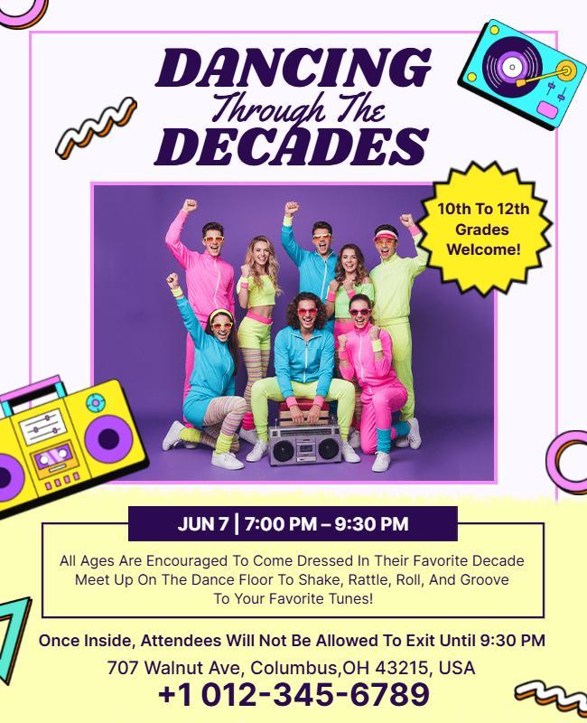 Student Dance Through the Decades Flyer Template