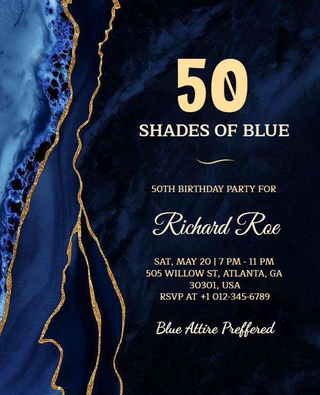 Stylish 50 Shades of Blue Birthday Invitation Flyer Template