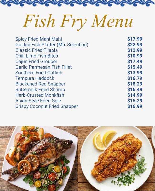 Stylish Culinary Fish Fry Menu Poster Template