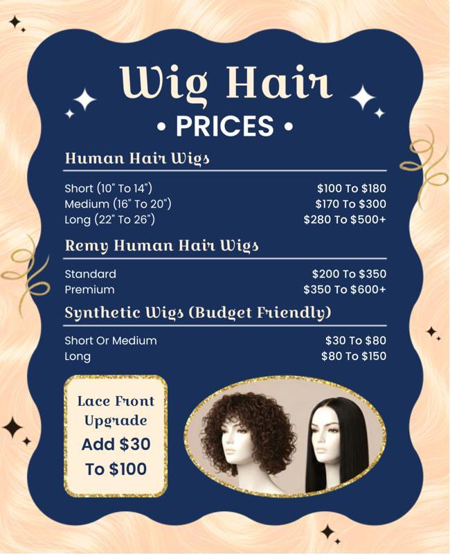 Stylish Gold and Blue Wig Pricing Menu Flyer Template