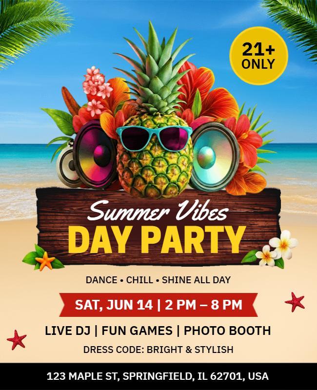 Summer Vibes Beach Day Party Flyer Template
