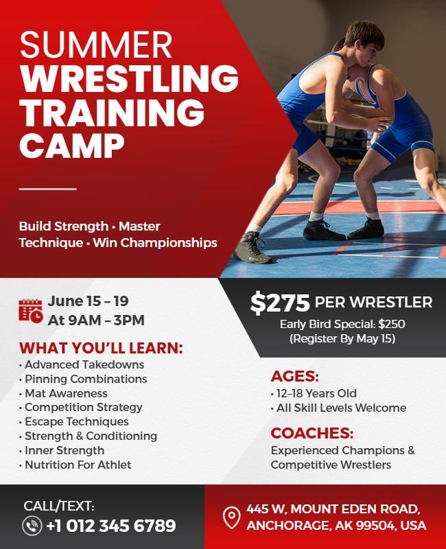 Summer Wrestling Training Camp Flyer Template