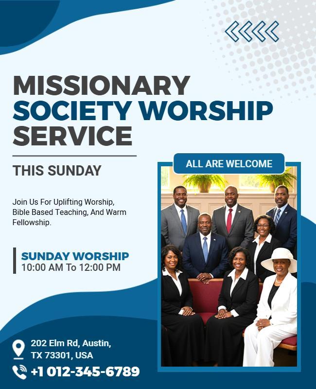 Sunday Missionary Society Worship Service Invitation Flyer Template