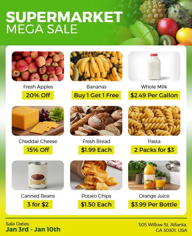 Supermarket Mega Sale Discount Flyer Template