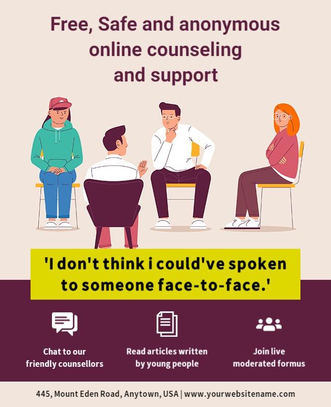 Supportive Illustration for Online Counseling Services Poster Template