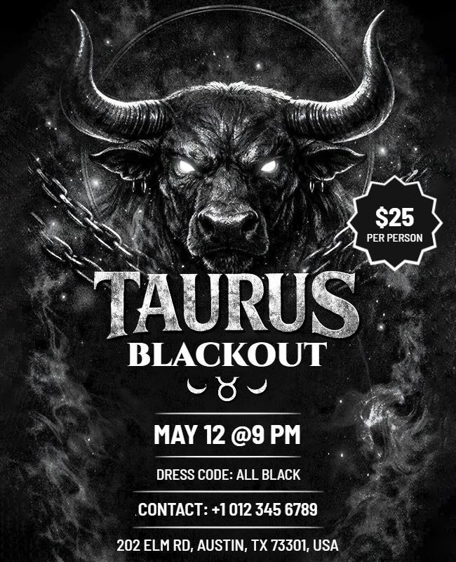 Taurus Blackout Party Event Flyer Template