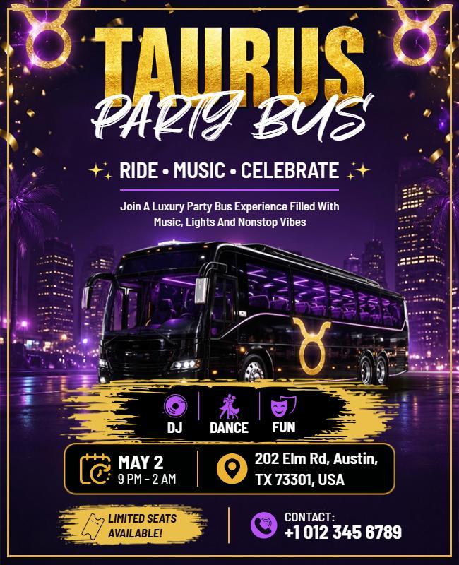 Taurus Luxury Party Bus Event Celebration Flyer Template