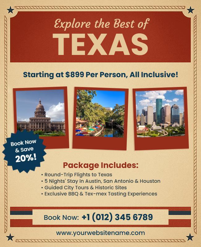 Texas Vacation Tour Package Flyer Template