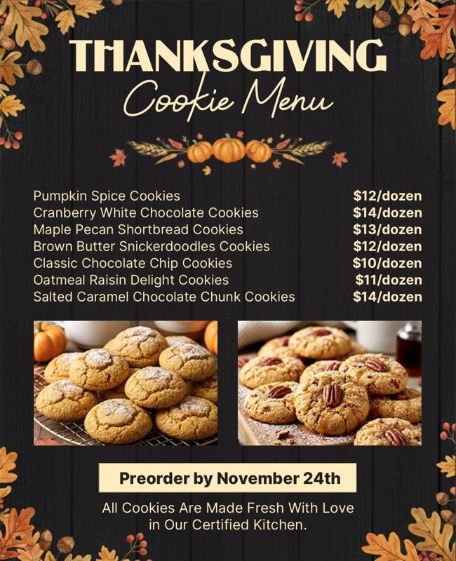 Thanksgiving Cookie Menu Flyer Template