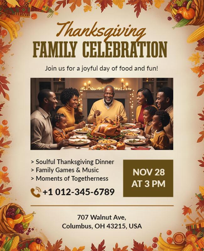 Thanksgiving Family Celebration Dinner Flyer Template