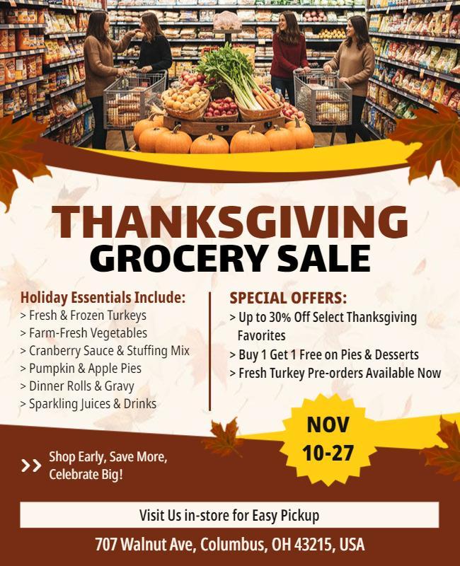 Thanksgiving Grocery Sale Promotional Flyer Template