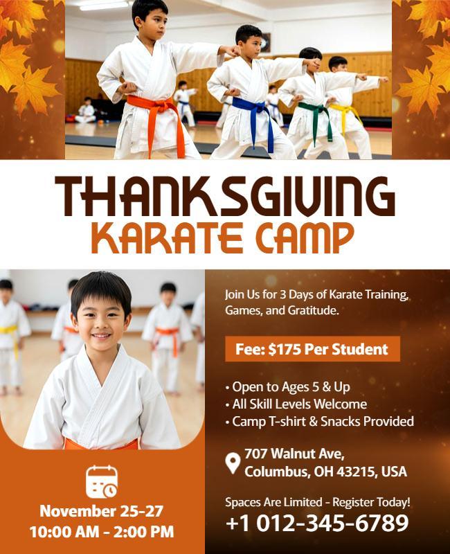Thanksgiving Kids Karate Camp Flyer Template