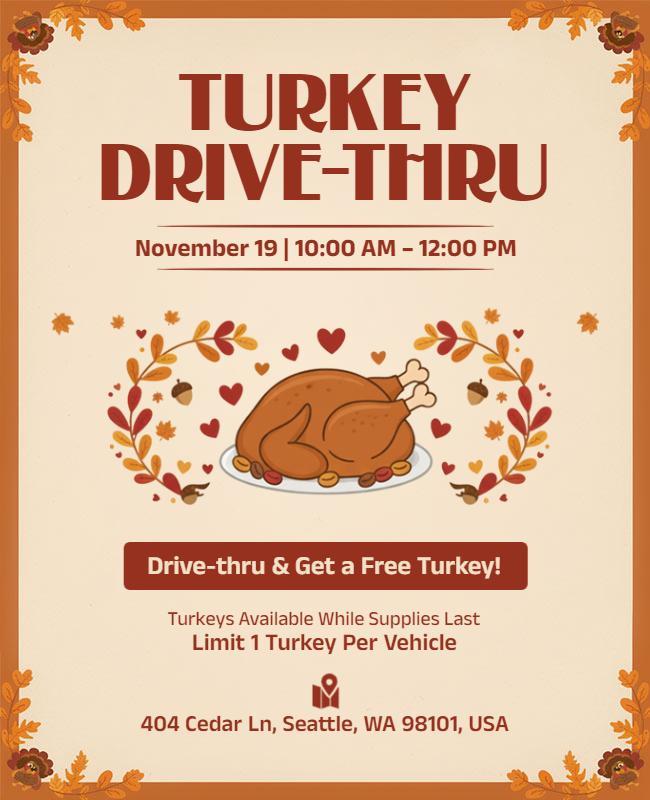 Thanksgiving Turkey Drive-Thru Event Flyer Template