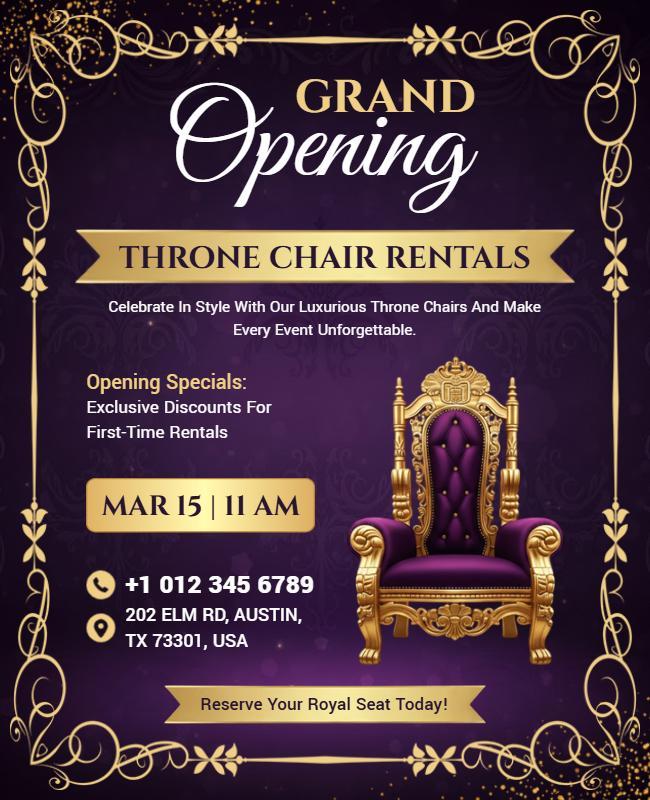 Throne Chair Rentals Grand Opening Flyer Template