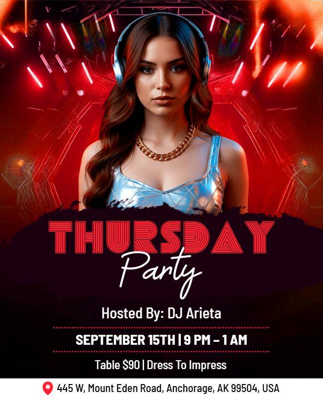 Thursday Dance Party Event with DJ Entertainment Flyer Template