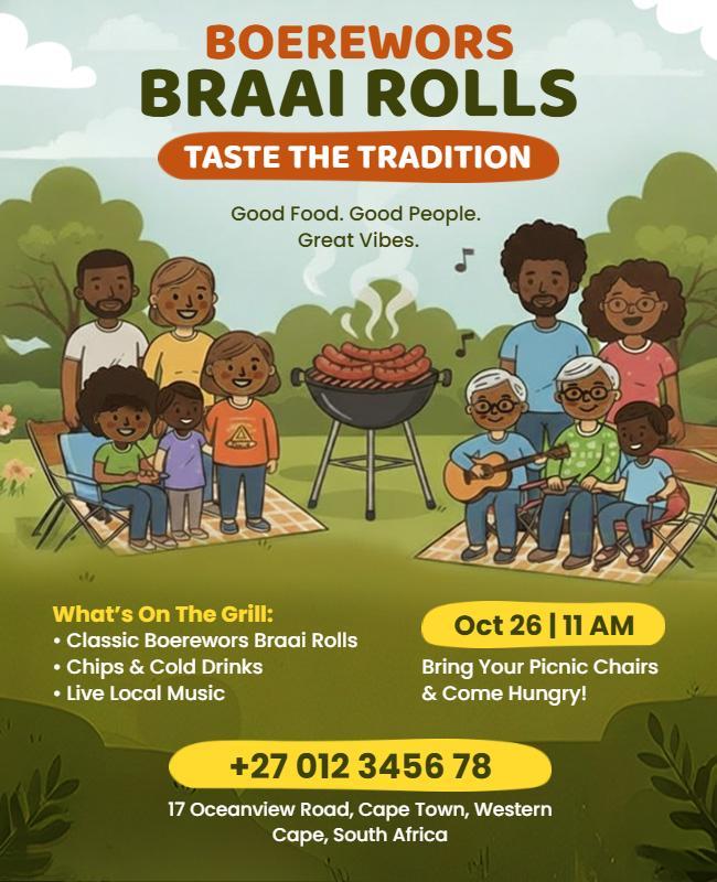 Traditional Boerewors Braai Rolls Picnic Event Flyer Template