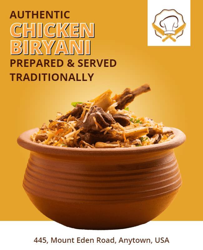 Traditional Chicken Biryani Culinary Experience Poster Template